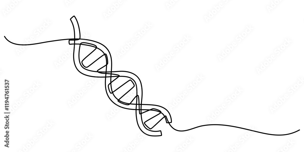 DNA in detailed one line drawing. Scientific research concept ...