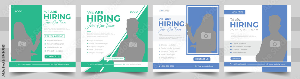 We Are Hiring Modern social media post banner design template with blue ...