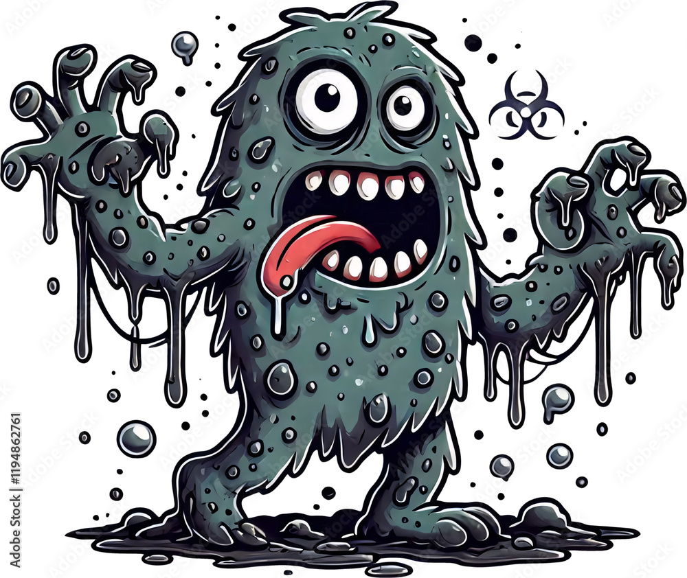 Gooey Monster Mayhem: A grotesque, melting monster with dripping slime ...