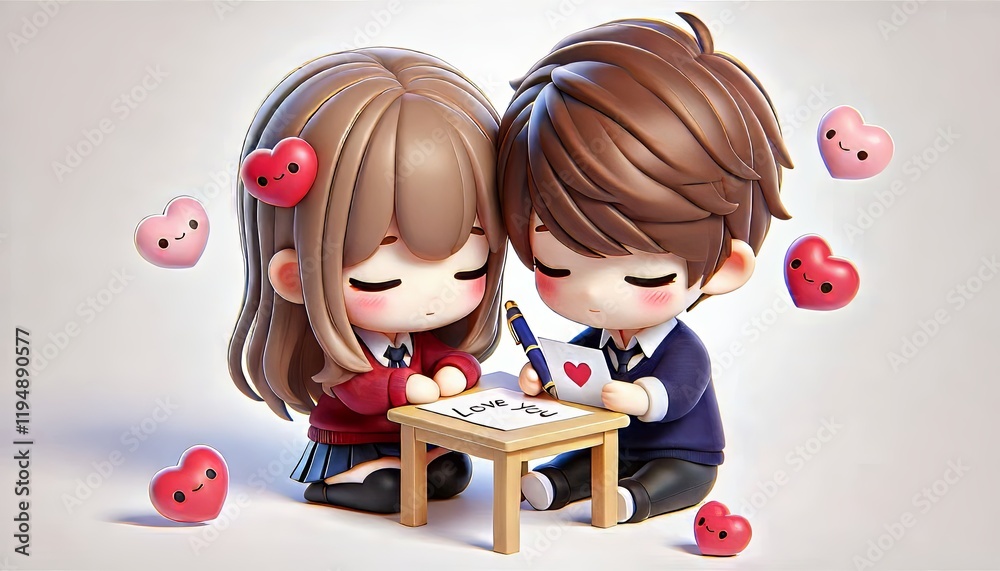 smooth d render with rounded edges raytracing of kawaii chibi anime ...