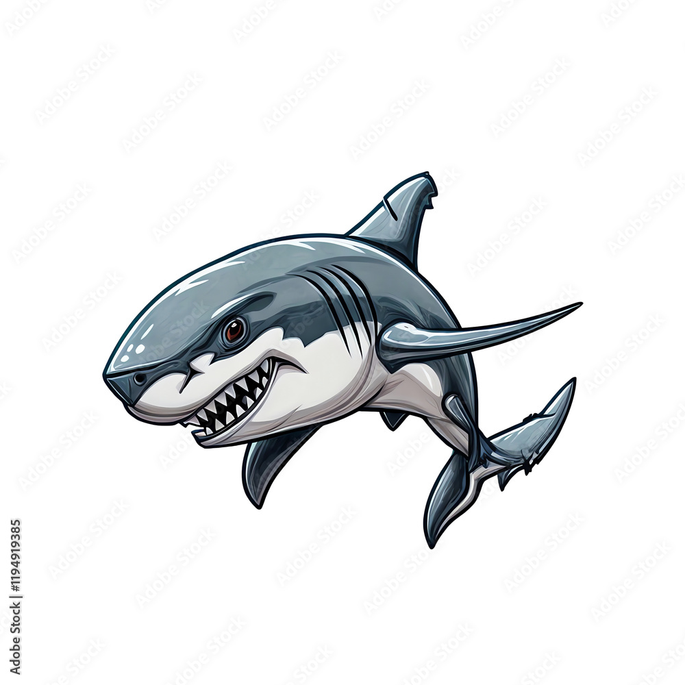 Great White Shark Cartoon: A fierce yet playful cartoon illustration of ...