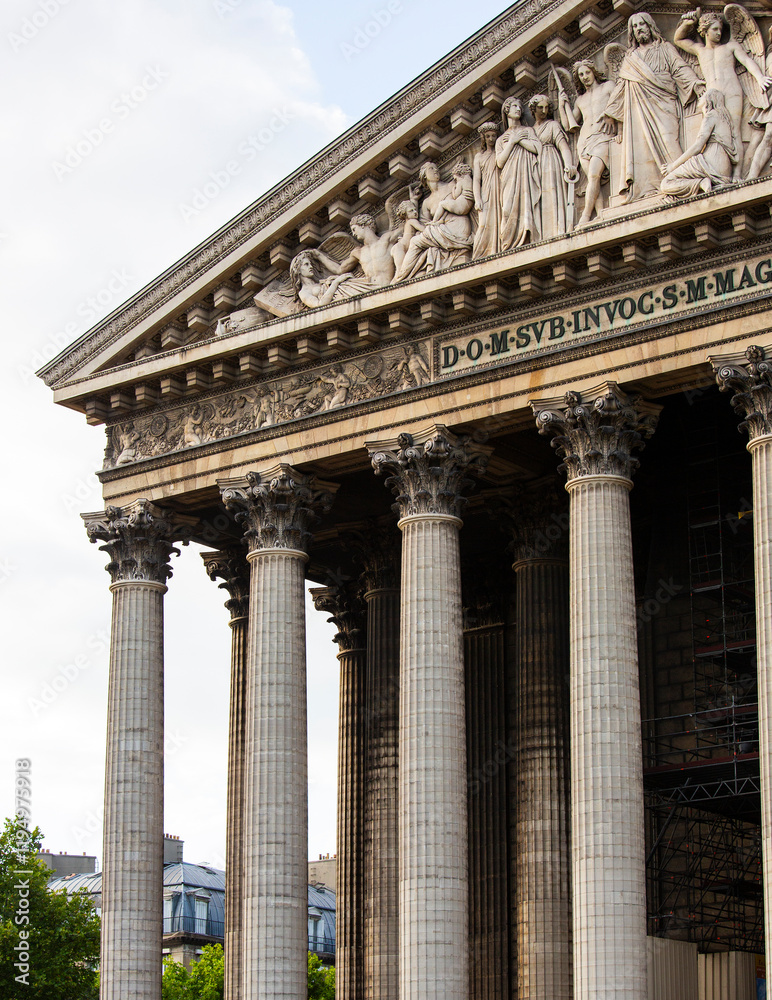 La Madeleine church facade view with the Neo-classical columns in Paris ...