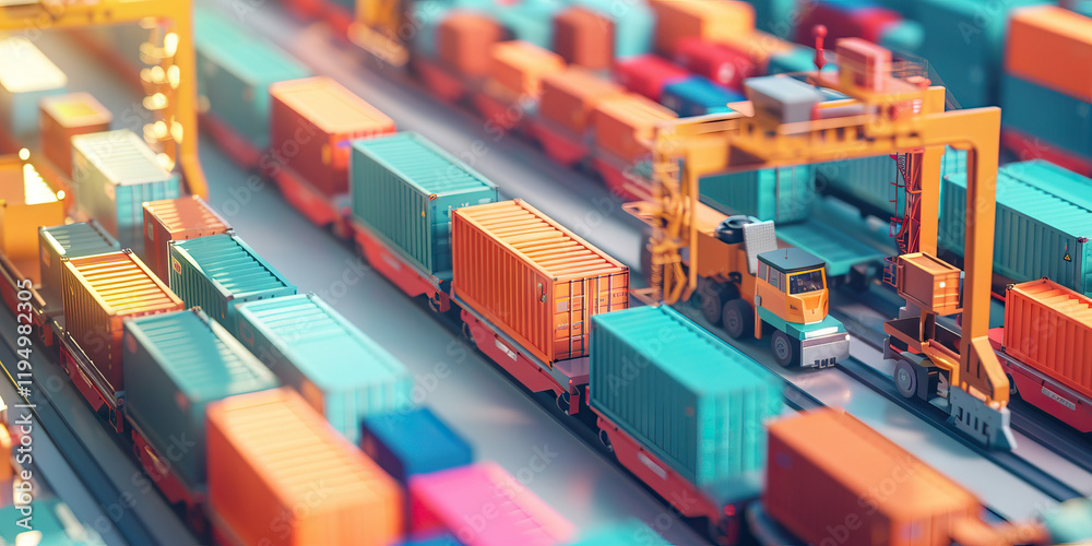 Stylized 3D Model of Cargo Train with Shipping Containers and Transport ...