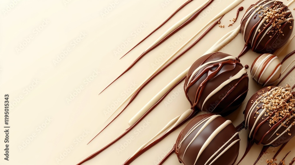 Premium chocolate candies with luxurious textures and toppings arranged ...