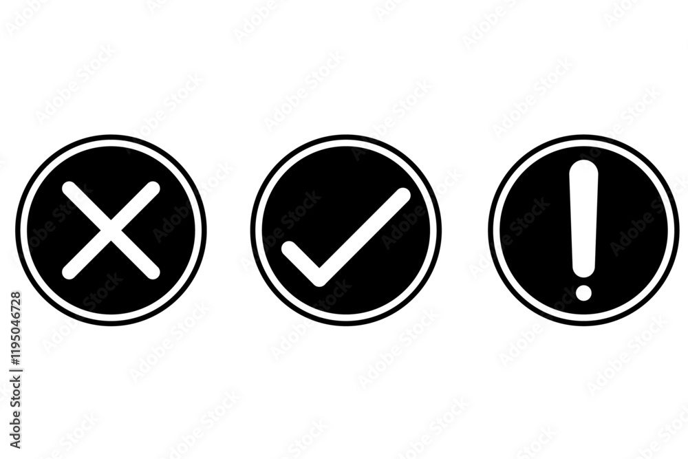 right, wrong, symbols, icons, cross, accept, exclamation mark, check, yes, no, tick, x, circle ...