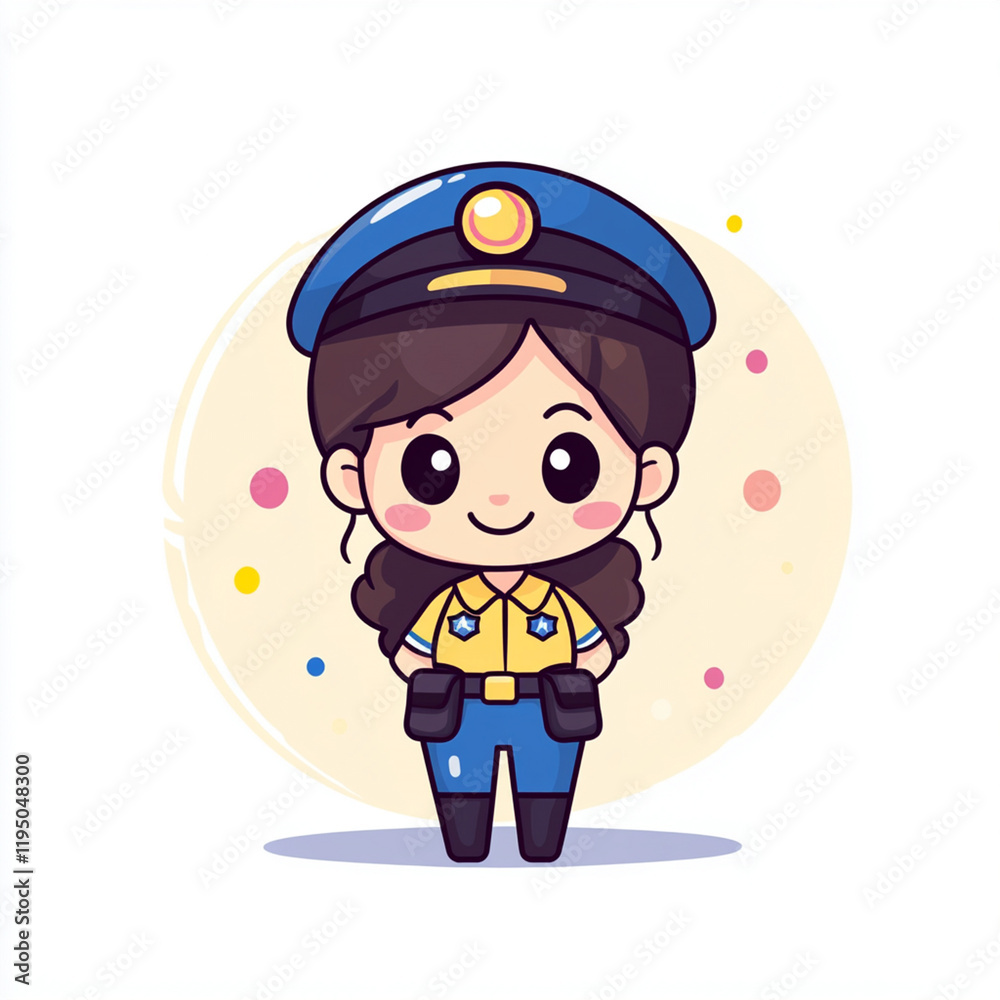 Cute Female Police Officer Cartoon Illustration - Kawaii/Cute Chara ...