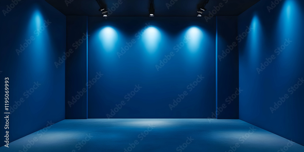 Deep Blue Stage: A dramatic, minimalist room bathed in cool blue light ...