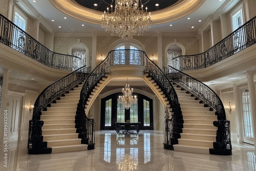 Magnificent Double Staircase in a Luxurious Mansion Stock Photo | Adobe ...
