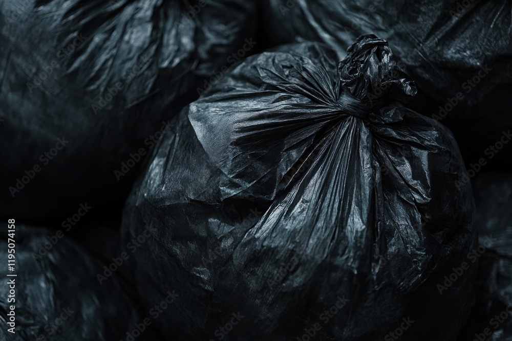 Tied trash bags on stark background, detailed textures and shades ...