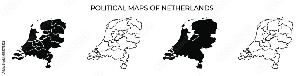 Political maps of Netherlands highlighting regions and boundaries Stock ...
