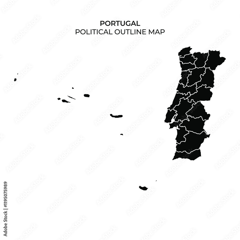 Outline map of Portugal showing political divisions and regions Stock ...