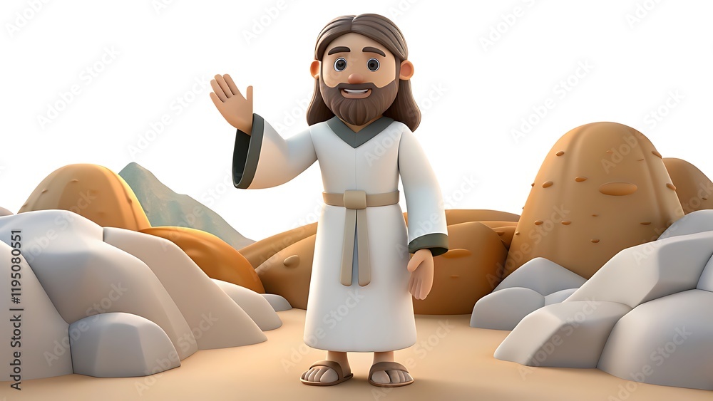 Ilustración de Stock Animated jesus cartoon character in a 3d desert ...