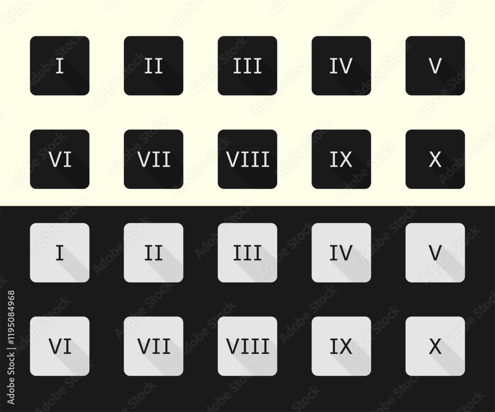 Black and white square roman numerals icons. Math icons set. Math ...