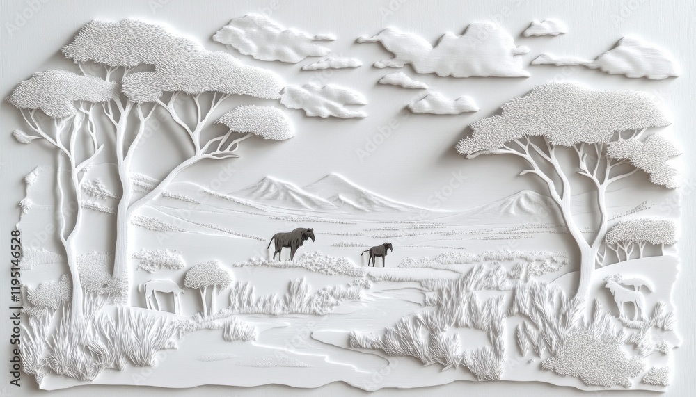 Artistic paper cut and wood cut craft depicting maasai mara landscape ...