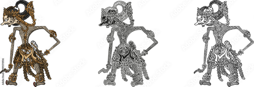 vector of traditional art of wayangkulit werkudara and jagalabilawa ...