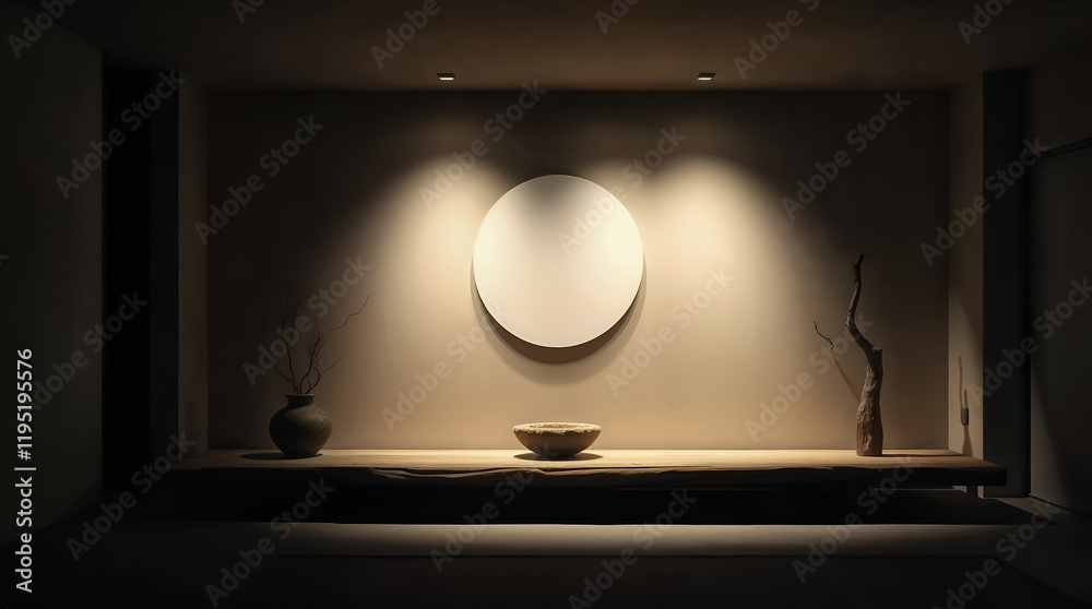 Art installation in Wabi Sabi style. Minimalistic Japanese gallery with ...