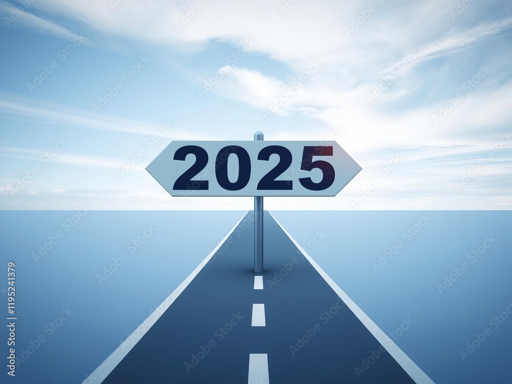 Two signposts showing the year 2025 and 2025, future, direction, 2025 ...