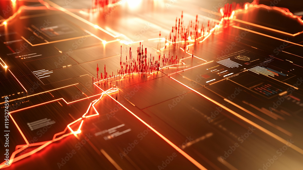 Futuristic business models with AI visualized as radiant red neural ...