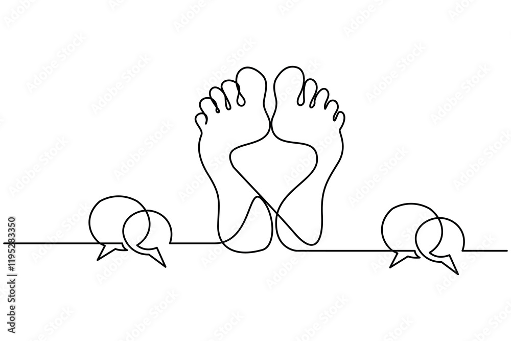 Foot sole continuous one line drawing of outline vector illustration of ...