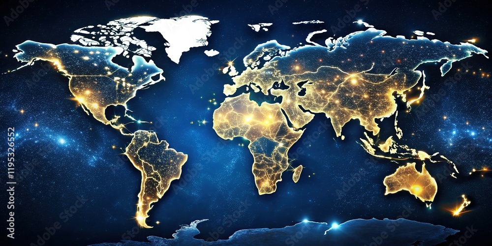 Illuminated World Map: Global Night Lights, Earth at Night, Stunning ...