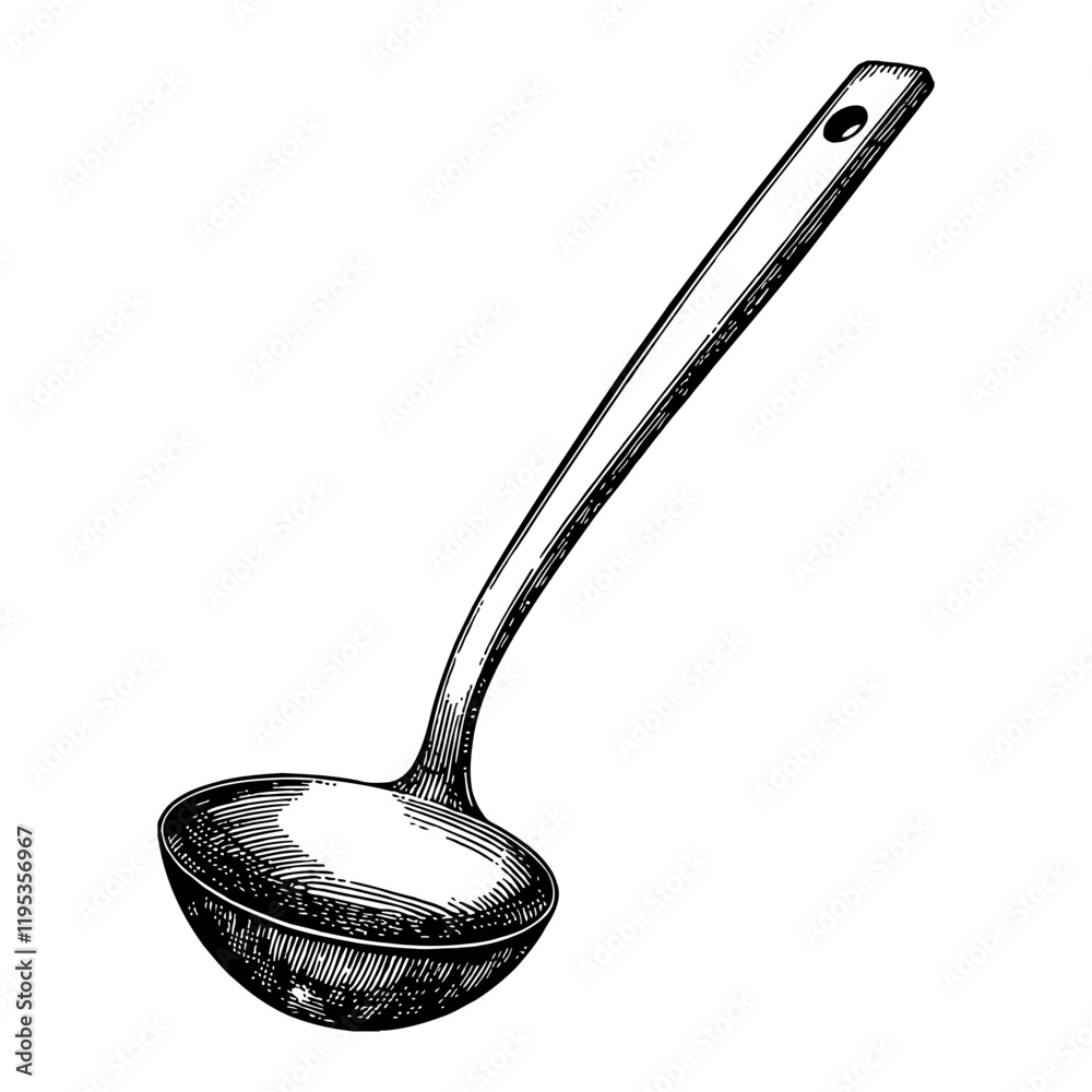 Vector de Stock Ladle Kitchen Utensil Detailed Black and White Outline ...