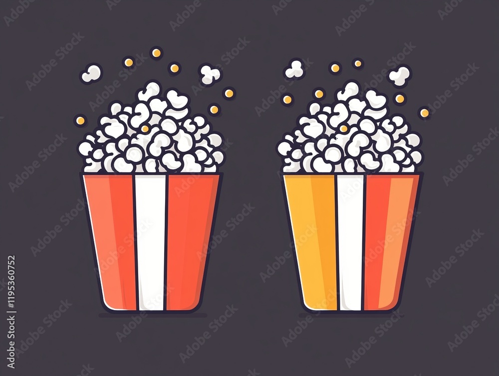 Retro cinema popcorn boxes with bold red and black designs and ...