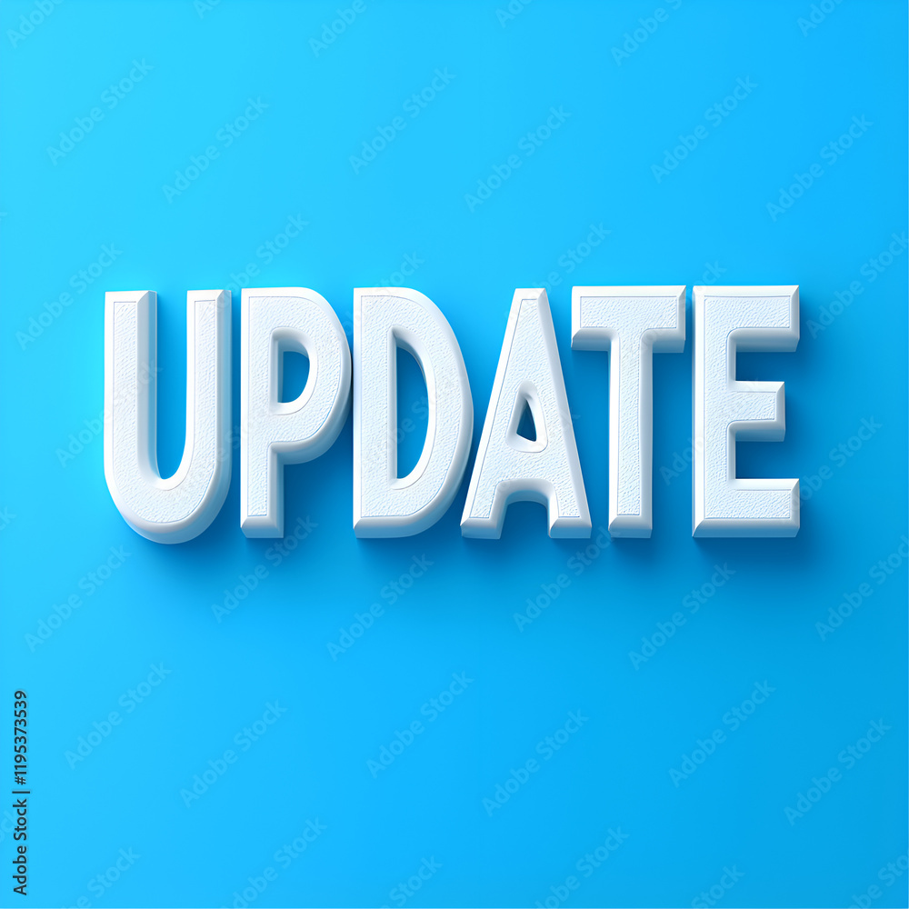 Modern Update Notification in 3D Text Typography with Blue Background ...