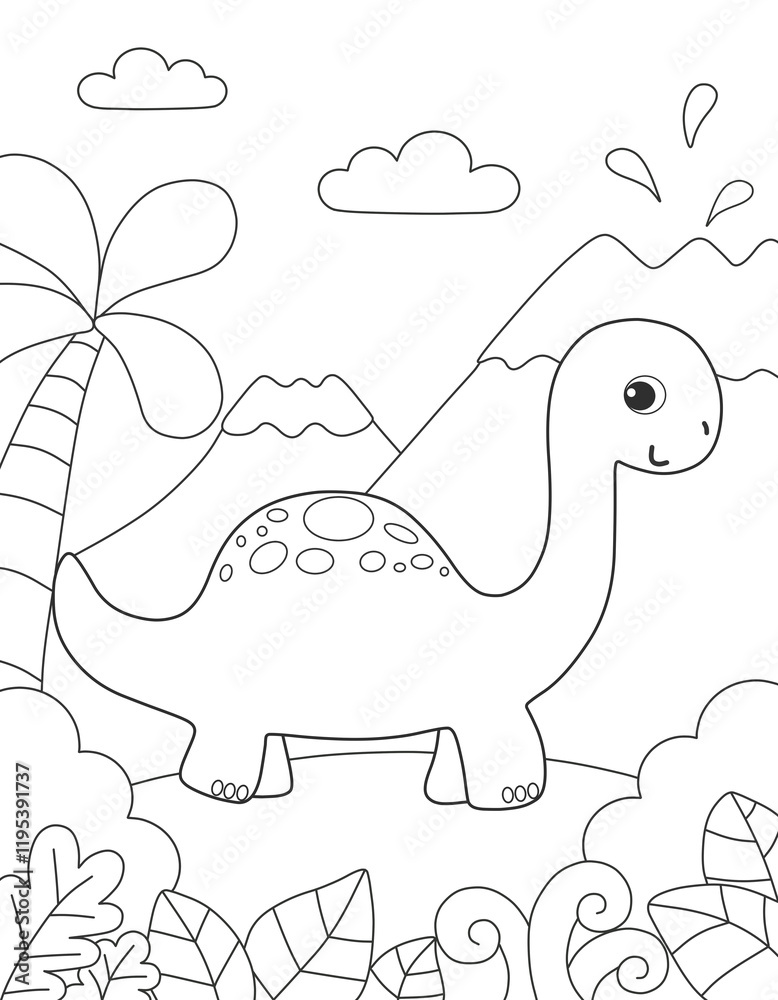 Dinosaur coloring page for kids. Coloring page with funny dinosaur ...