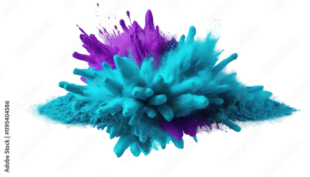 Vibrant cyan Holi color explosion, creating a scattering effect with ...
