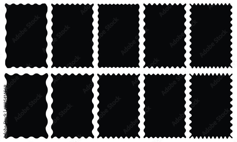 Zig zag Wavy Edge Rectangle Shapes Set. Tags, labels, stamps, crackers ...
