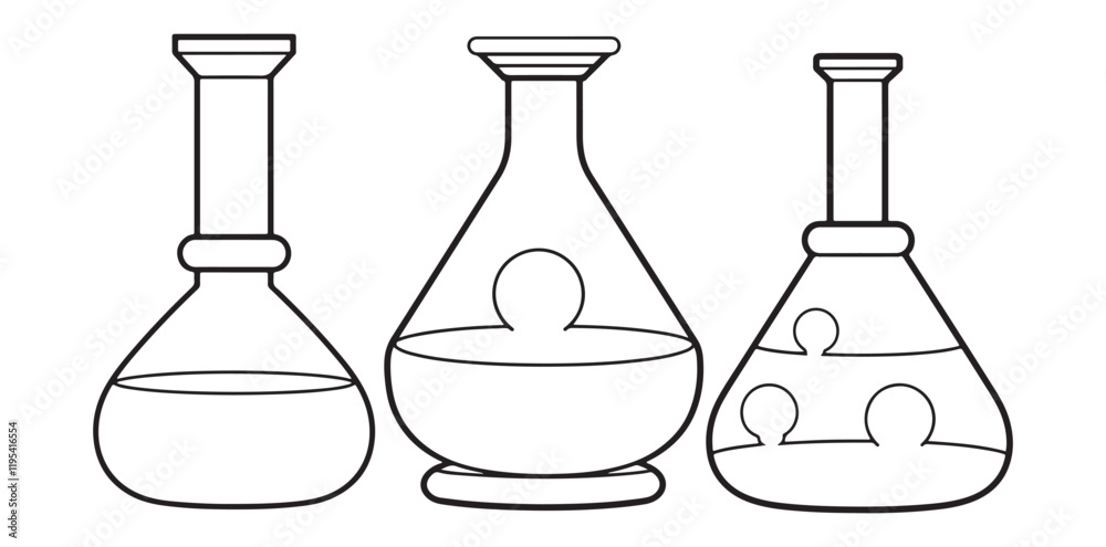 laboratory flasks vector outline, line art, coloring page illustration ...
