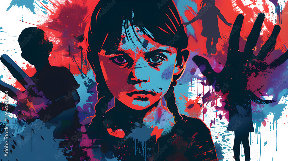 Vector illustration, portrait of a little kidnapped girl. Pop art style ...