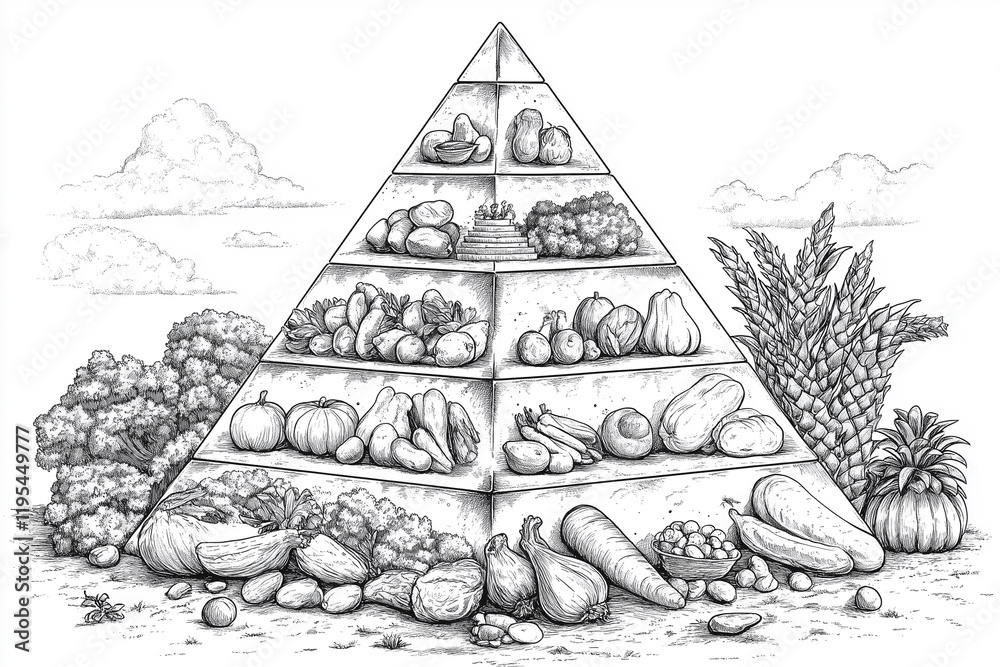 Food pyramid representing healthy eating habits and national nutrition ...