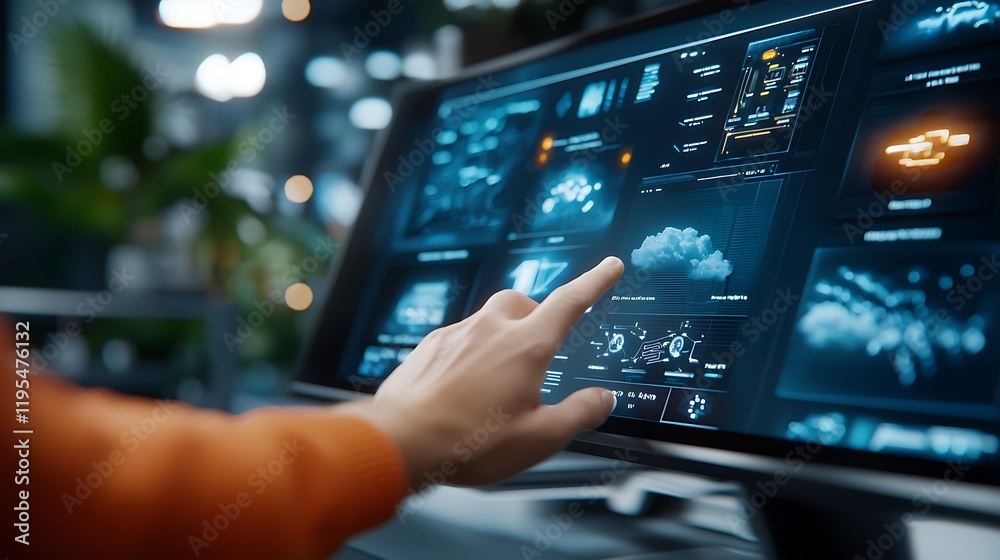 Futuristic virtual media control center with a sleek advanced data ...