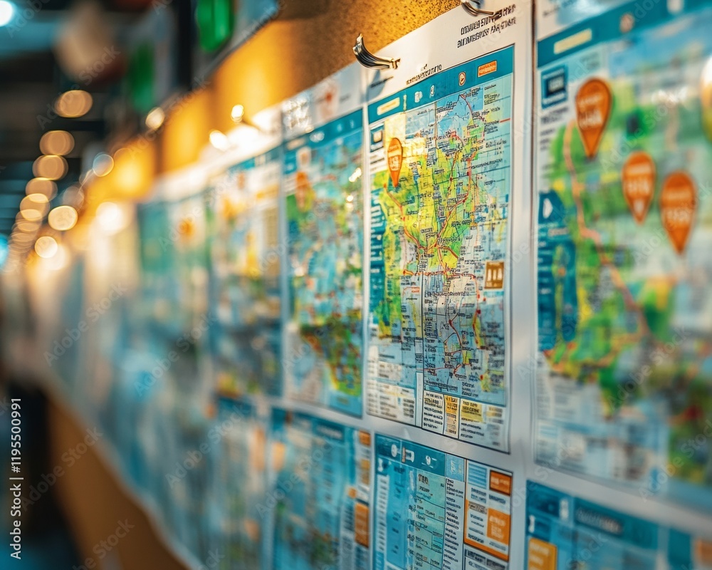 Detailed Evacuation Route Map on Corkboard with Soft Lighting for ...