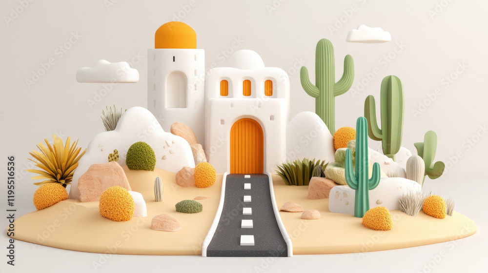 Road map, 3D, A high-fidelity 3D model image of a roadmap traversing a ...