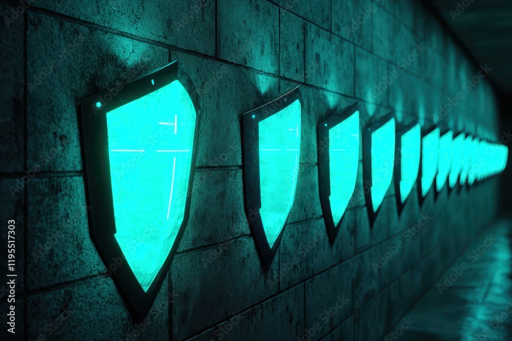Advanced firewall concept represented by glowing blue shields and ...