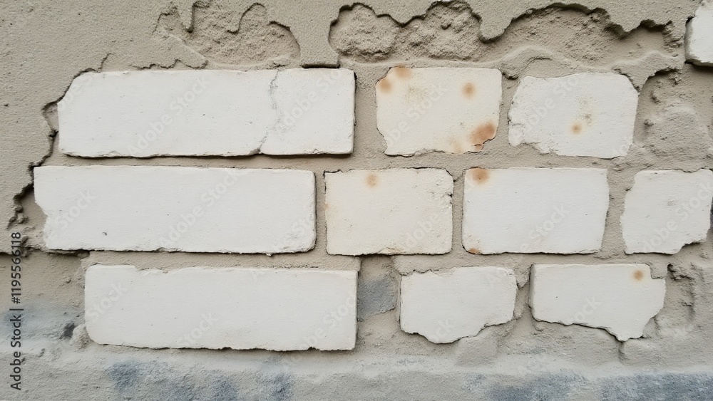 Concrete block wall with cracks, eroded blocks, deteriorated mortar ...