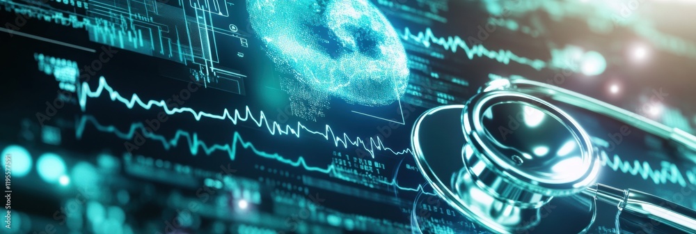 Diagnostic medical display showing vital signs and health data in a ...