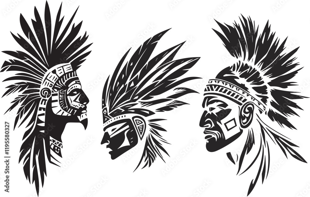 Proud brave navajo injun chieftain head silhouette vector illustration ...