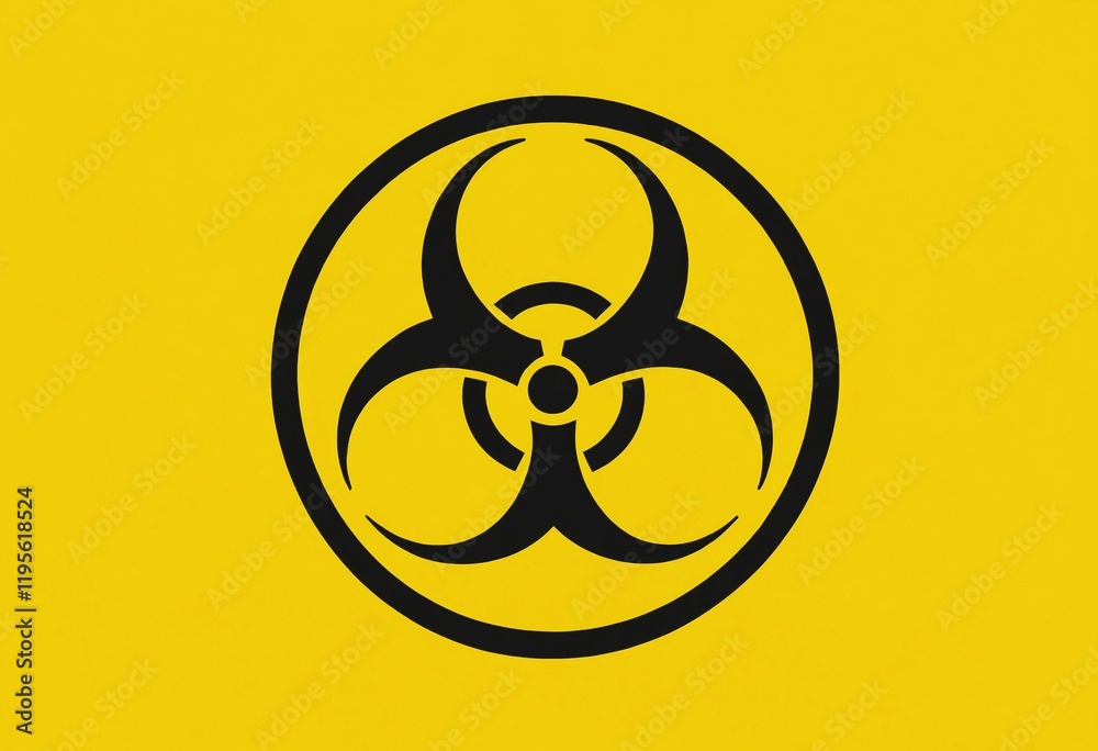 Bold black biohazard symbol on a vibrant yellow background signifying ...