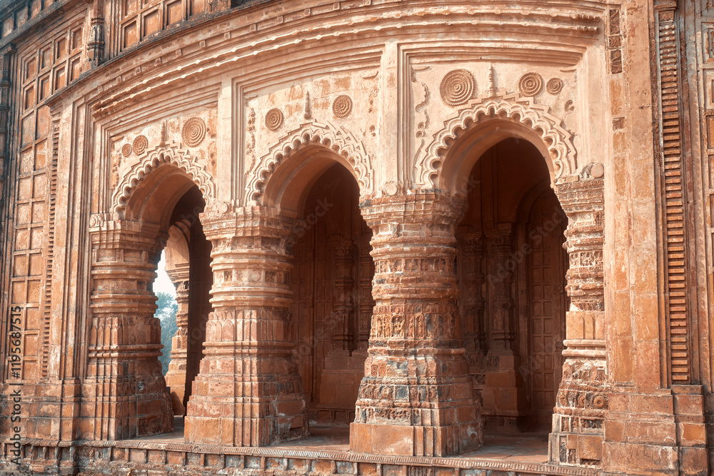 religious carvings on wall of Garh Panchakot Pancharatna temple, also ...