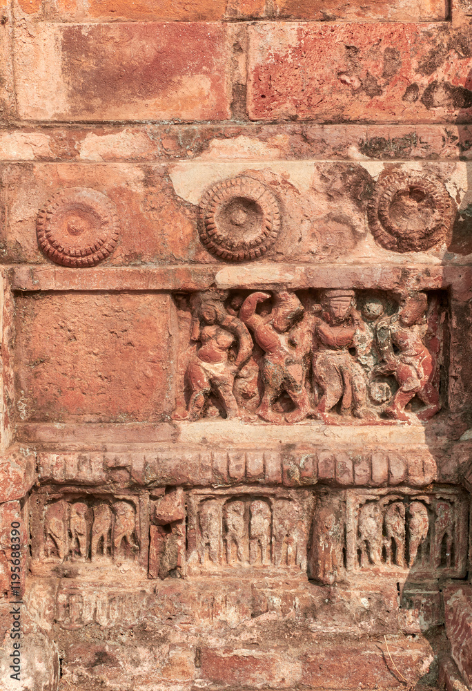 religious carvings on wall of Garh Panchakot Pancharatna temple, also ...