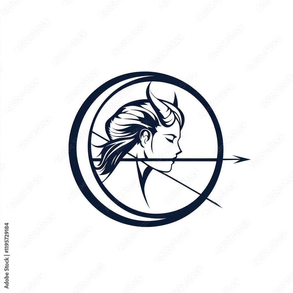 Dark Archer Woman Logo Design, Profile, Arrow, Circle, White Background ...