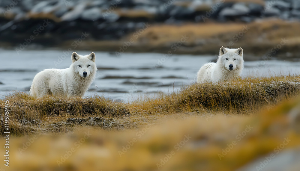 Arctic wolves with their characteristic white fur inhabit the remote ...