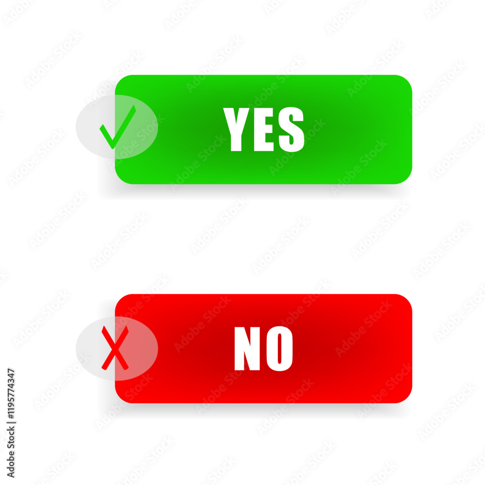Yes No toggle switch buttons, checkmark icons yes or no with switch ...