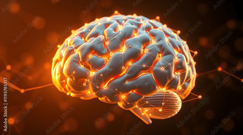 High-resolution stock photo A 3D rendered AI brain with interconnected ...