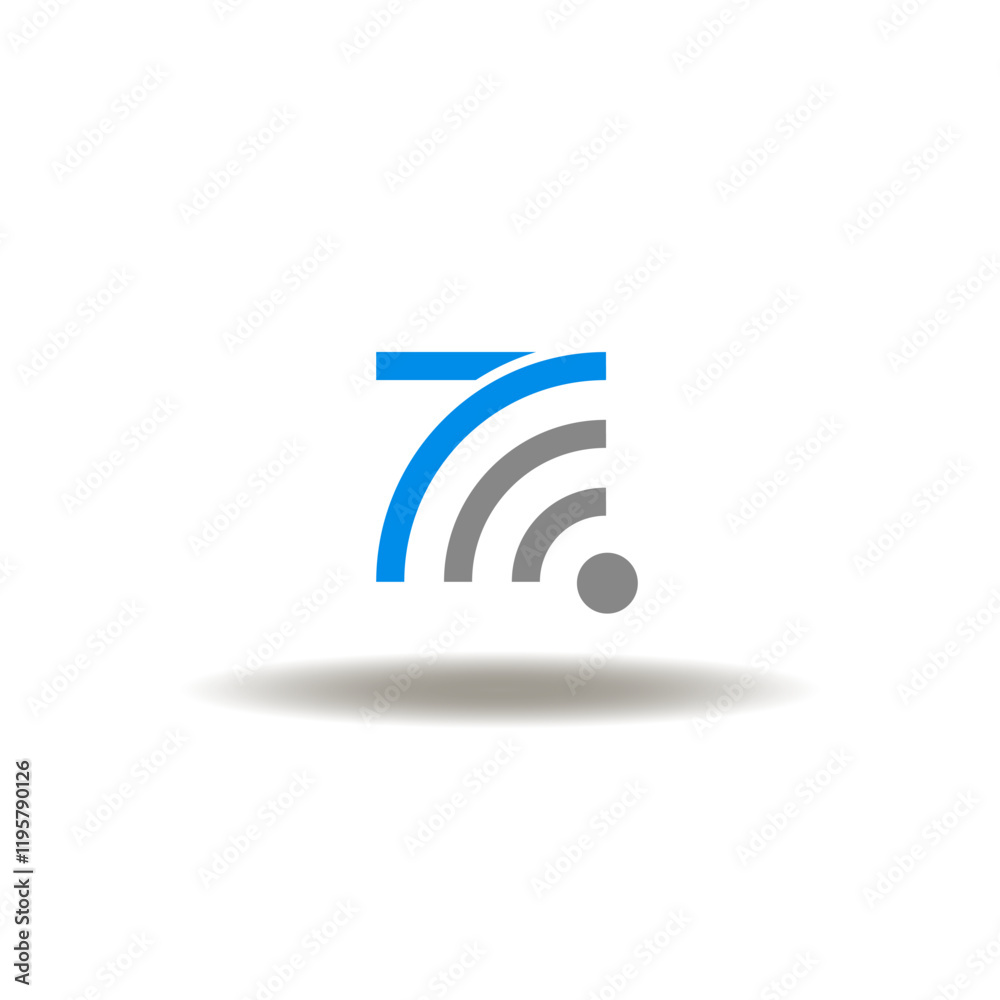 Vector illustration of radio waves signal with seven number. Symbol of ...