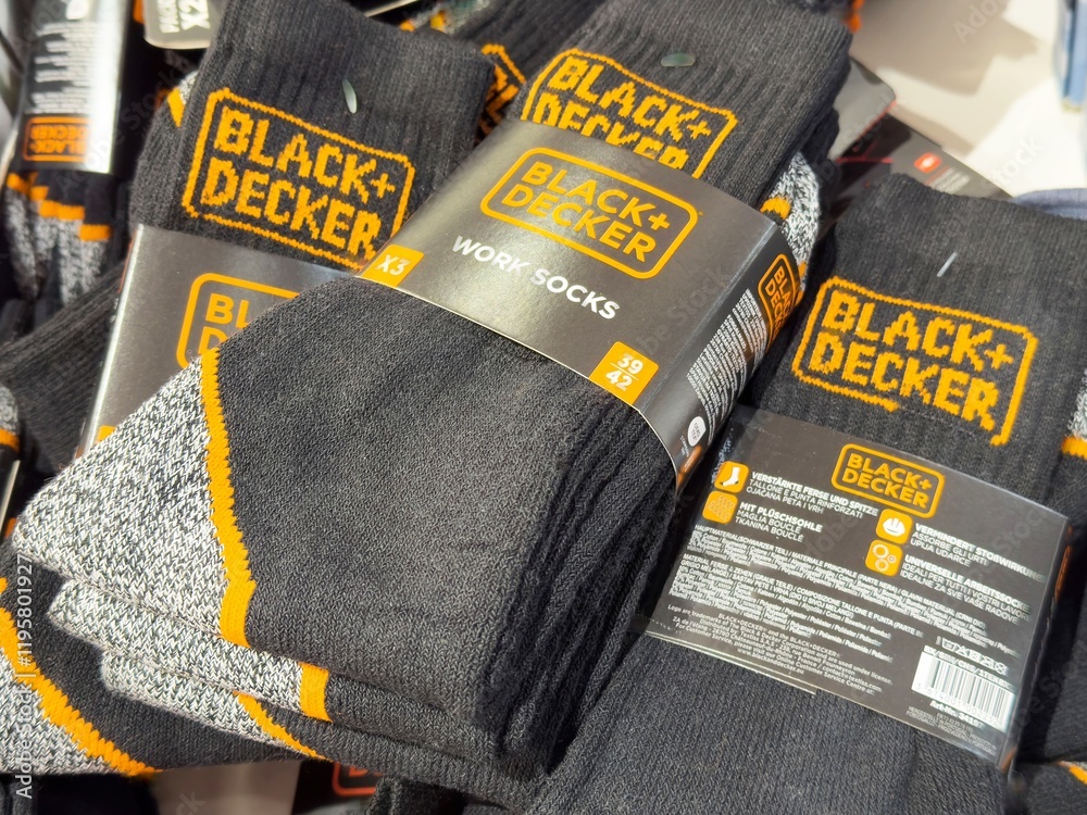 Black decker work socks display with orange accents for comfort and ...