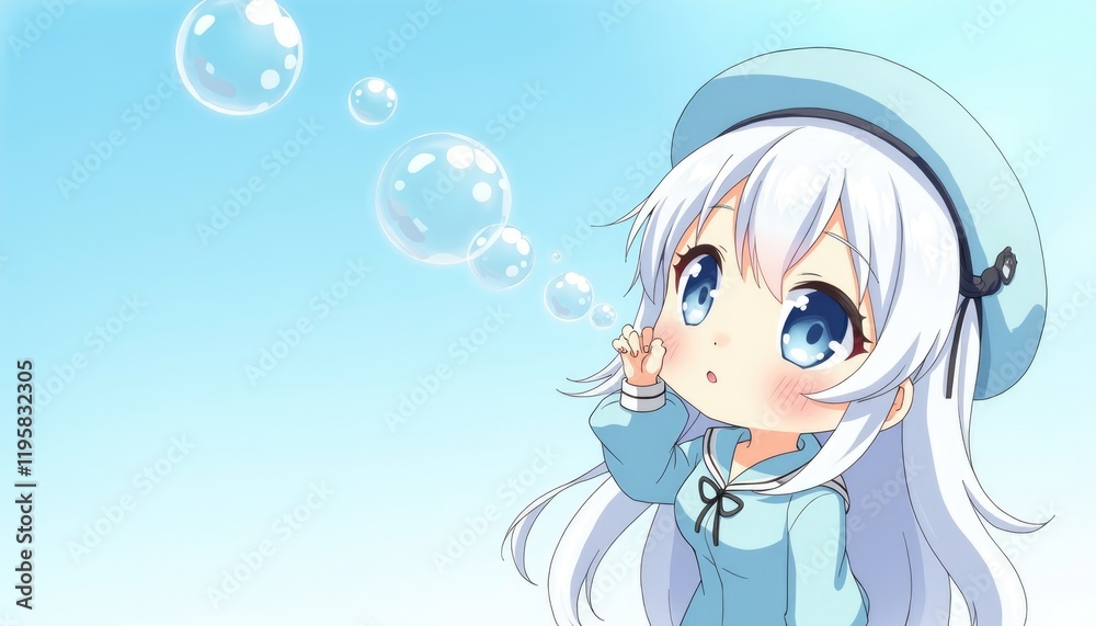 4K HD Wallpaper of Anime chibi character in a light-blue outfit ...